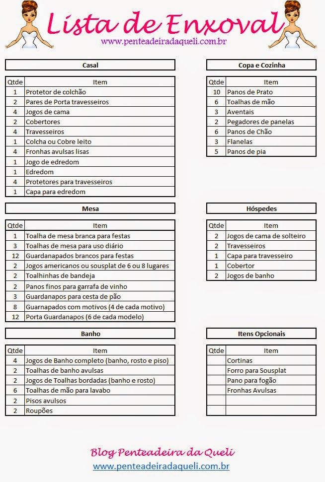 42 Ideias Para Sua Lista de Enxoval de Casamento Completa em PDF